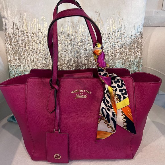 Gucci | Bags | Gucci Swing Tote Grained Calfskin Leather Fuchsia | Poshmark
